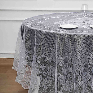 Tableclothsfactory 90" White Premium Lace Round Tablecloth for Banquet Party Wedding Event Home Decor