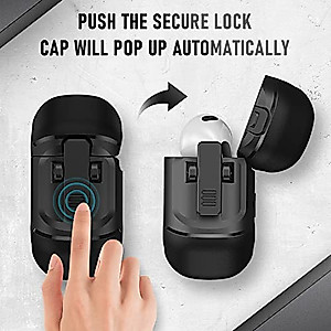 Maxjoy for for Airpods 3rd Generation Case, Carbon Fiber Secure Lock Clip Full Body Shockproof Hard Shell Protective Apple for Airpods 3 Case Cover with Keychain for AirPod 3rd Gen 2021 for Men, Black