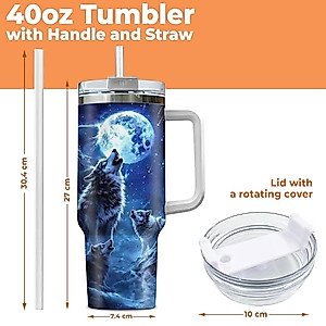 Foxcorner Personalized Wolf 40oz Tumbler with Handle and Straw Gifts for Wolf Lovers, Father's Day Gifts For Men, Gift Ideas on Birthday, Custom Name Insulated Stainless Steel Travel Cup With Lid