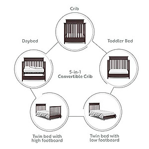 Storkcraft Petal 5-in-1 Convertible Mini Crib with Mattress, Espresso