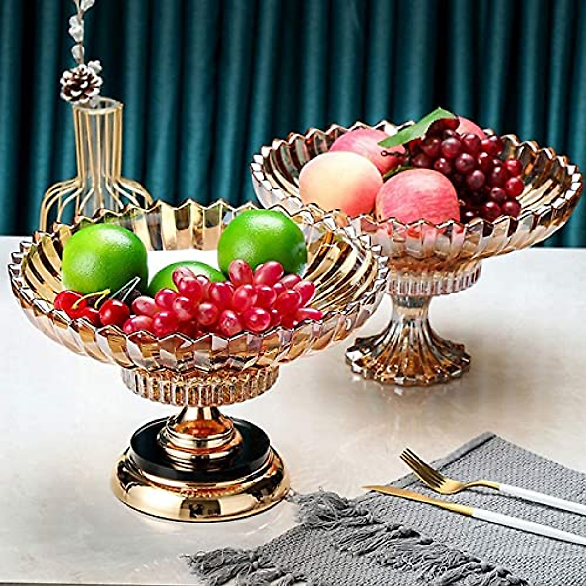 zhouye Durable Crystal Glass Fruit Bowl European Style Light Luxury Fruit Tray 12in/31cm, for Living Room Tea Table Wedding Decoration