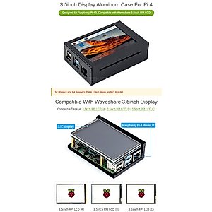 Waveshare Aluminum Alloy Case for Raspberry Pi 4 Compatible with 3.5inch Display (Case ONLY)