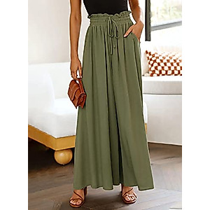 Dokotoo 2023 Stylish Women's Plus Size Wide Leg Palazzo Pants Spring Summer Lightweight Sport Elastic High Waist Yoga Pant with 2 Side Pockets for Women Green XL