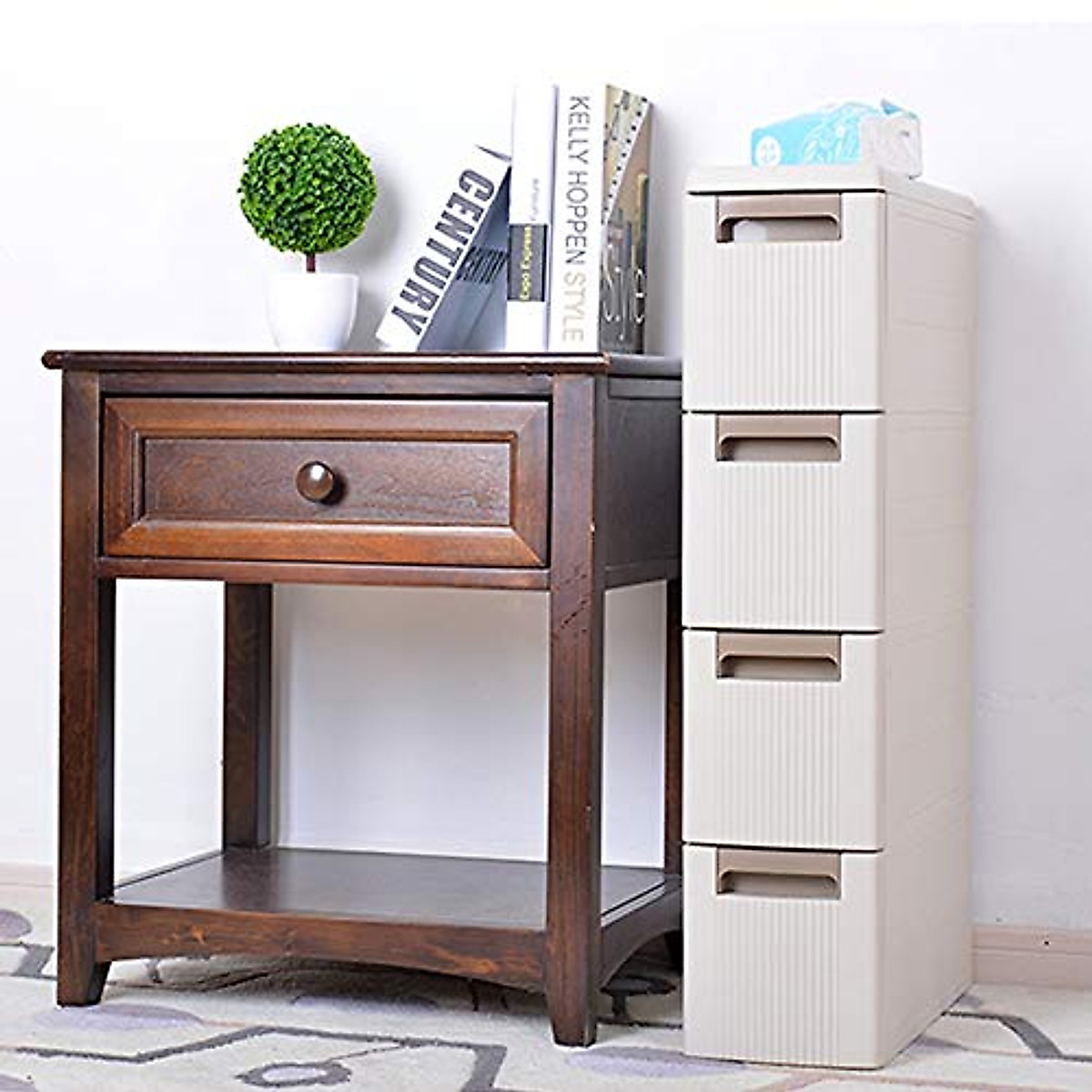 4 Storage Drawer Rolling Cart Organizer and Storage,Plastic Unit on Wheels Narrow Slim Bathroom Storage Cabinet Organizer