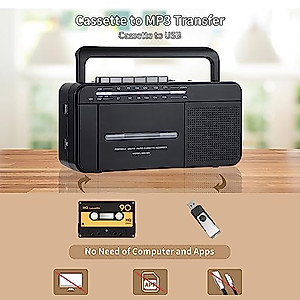 SEMIER Boombox MP3 Conversion Cassette Tape Player Recorder AM FM Radio, Cassette to MP3 Digital Converter, USB Recording, Built-in Microphone, Big Speaker and Earphone Jack by AC or C Batteries