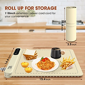 【Upgrade Graphene】 Warming Mat for Food - Food Warming Mat with 212°F Full Surface Heating,6 Temperature Settings And Timing Function, Roll Up Silicone Electric Warming Tray For Buffet(15.7"*14.5")
