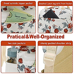 School Backpack for Teen Girls Bookbags Elementary High School Floral Laptop Bags Women Travel Daypacks (Rose Beige)