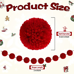 Tatuo 79 Inch Pom Pom Garland Christmas Hanging Garland Felt Ball Garland 48 Balls 2.4 Inch Christmas Tree Decoration for Wall Room Festival Wedding Birthday Xmas Party Decorations (Red)