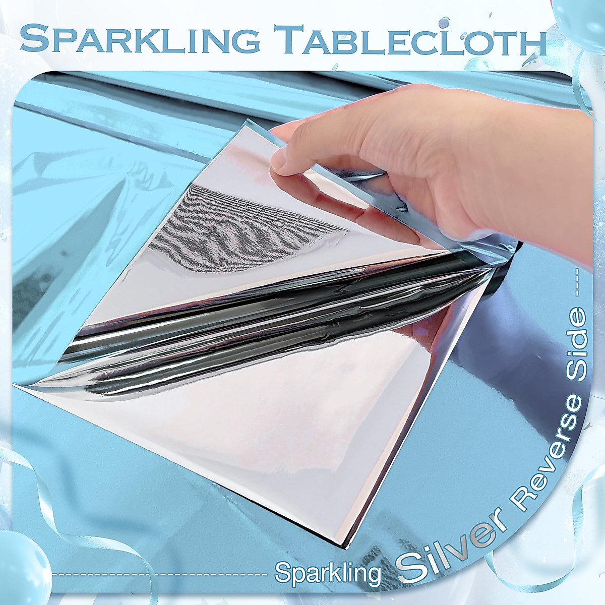 Just Shimmer 2Pcs Light Blue Foil Metallic Tablecloth Shiny Party Table Cloth 54" X 72" Disposable Rectangle Decoration for Thanksgiving Christmas Graduation Birthday Pary