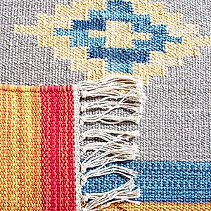 SAFAVIEH Montauk Collection 5' x 8' Blue/Red MTK555M Handmade Boho Cotton Living Room Dining Bedroom Area Rug