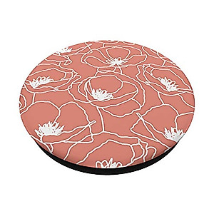 Poppy Flower Floral Pattern Line Art Pastel Coral Peach Pink PopSockets PopGrip: Swappable Grip for Phones & Tablets