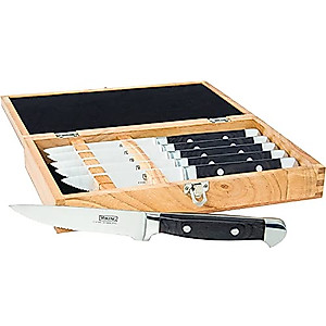 Viking Culinary German Stainless Steel Pakkawood Steak Knife Set, 6 Piece, Includes Wooden Gift Box, Handwash Only, Water & Stain Resistant Handles, Black