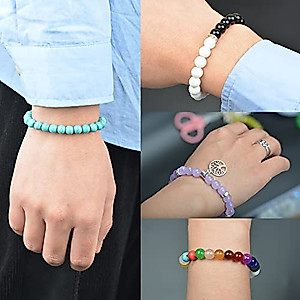 AIFNIY 570PCS Glass Beads for Jewelry Making 8mm Turquoise 24 Colors Crystal Beads Bracelet Making Kit Loose Round Gemstone Stone Spacer Chakra Energy Healing Beads Bulk DIY Crafts (Kit A)