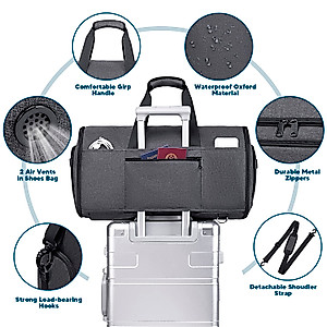 Garment Bags for Travel, Convertible Garment Duffle Bag for Men Women, Carry On Garment Bag Backpack, 4 in 1 Travel Suit Bag with Shoe Compartment, Large Weekender Bag-Dark Grey