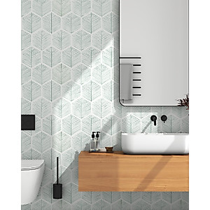 Modern Peel and Stick Wallpaper 17.3''×78.8'' Geometric Wallpaper Boho Contact Paper Green and White Self-Adhesive Wallpaper Removable Decorative Wallpaper for Bedroom Bathroom Cabinets Decor Vinyl