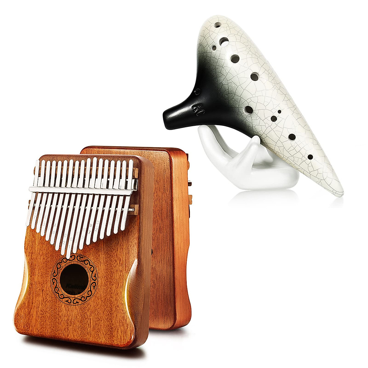 MIFOGE Kalimba Thumb Piano & MIFOGE Ocarina 12 Hole Tones Alto C (Black with White)