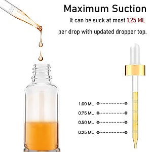 Glass Bottle with Dropper, 4 oz Clear Golden Cap Eye Dropper Bottle for Essential Oils with Labels and Funnel, 2 Pcs Empty Tincture Bottles with Unbreakable Plastic Eye Dropper with Measurements