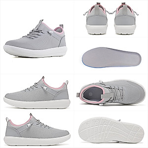 TEYTAP Women's Walking Shoes Casual Ultra-Light Waterproof Cushion Comfortable Tennis Shoes Breathable Fashion Slip On Flat Mesh Sneakers Grey