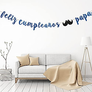 Dill-Dall Feliz Cumpleaños Papa Banner, Fiesta Theme Party Decorations, Dad Birthday Party Banner, Happy Birthday Banner for Men (Blue)