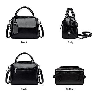 FOXLOVER Small Leather Crossbody Bags for Women Ladies Shoulder Bag Top Handle Mini Handbag and Purse (Black)