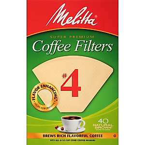 Melitta 4 Cone Coffee Filters, Unbleached Natural Brown, 40 Total Filters Count - Packaging May Vary