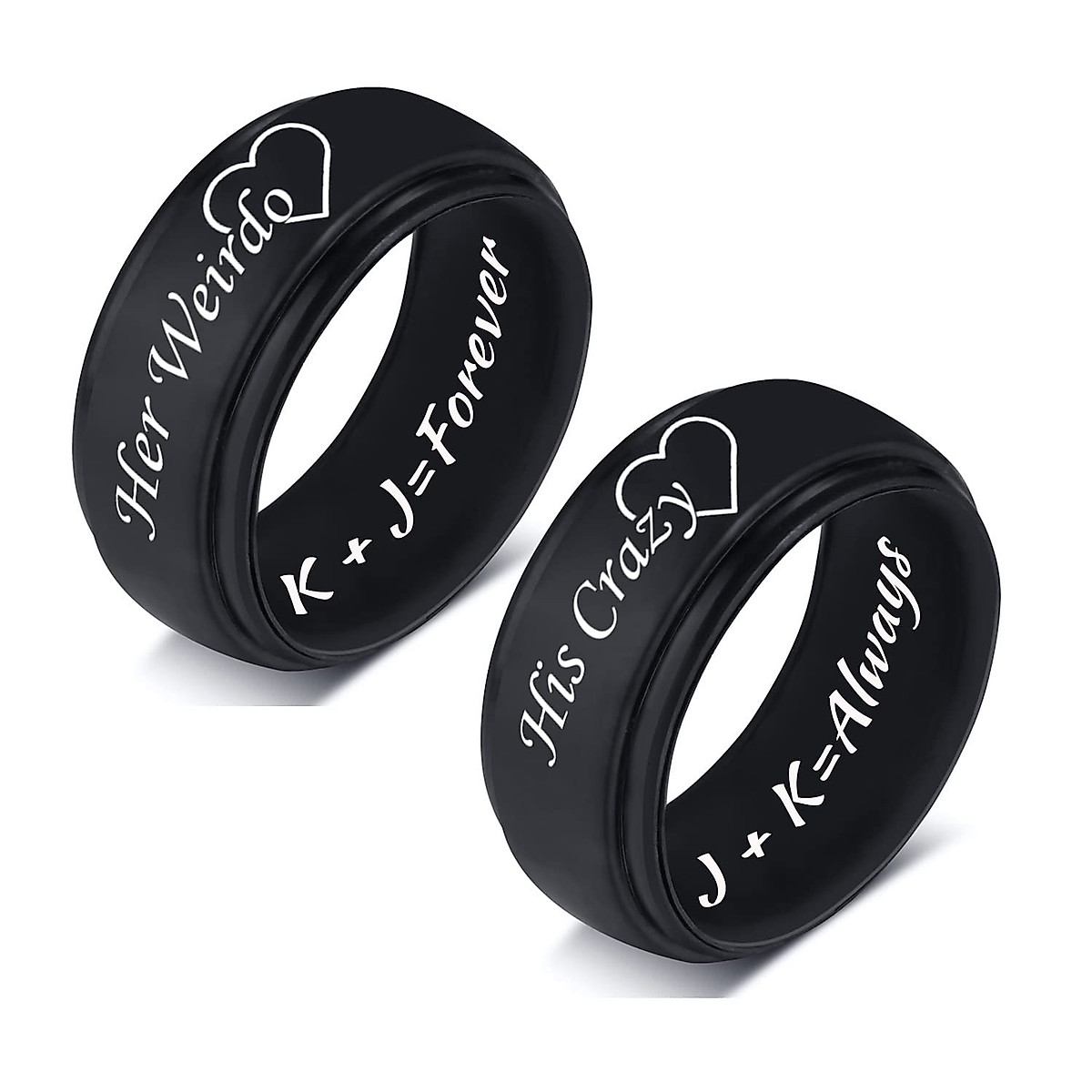 SHNIAN Silicone Rings - Her Weirdo & His Crazy - Matching Rings Couples Rings Custom Engraved Wedding Engagement Gift Promise Ring Black Sets, 8MM US Size 6 to 12