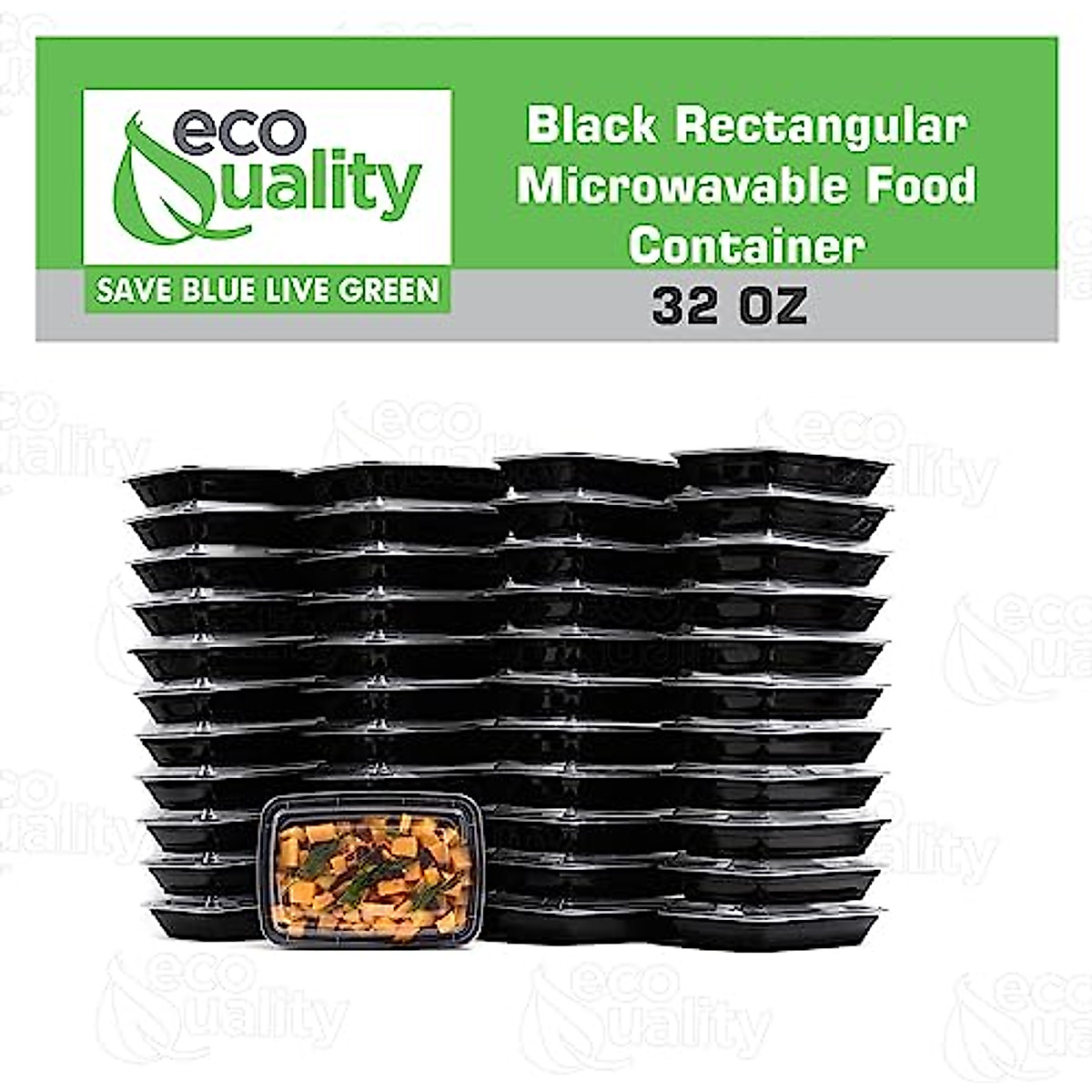 EcoQuality 32 oz Reusable Food Storage 15 Pack Containers with Lids Rectangular BPA Free Freezer, Microwave & Dishwasher Safe – Airtight & Watertight Stackable, Lunch Meal Prep, To-Go, Bento Box