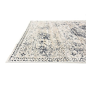 Unique Loom Chateau Collection High-Low Pile, Vintage, Traditional, Distressed, Medallion Area Rug (4' 0 x 6' 0 Rectangular, Beige/Navy Blue)