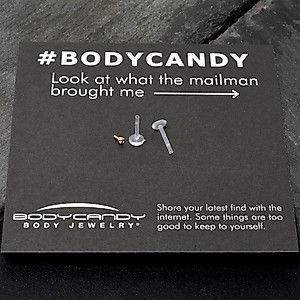 Body Candy 14k Yellow Gold 1.5mm CZ Bioplast Push in Labret Monroe 16 Gauge 3/8"