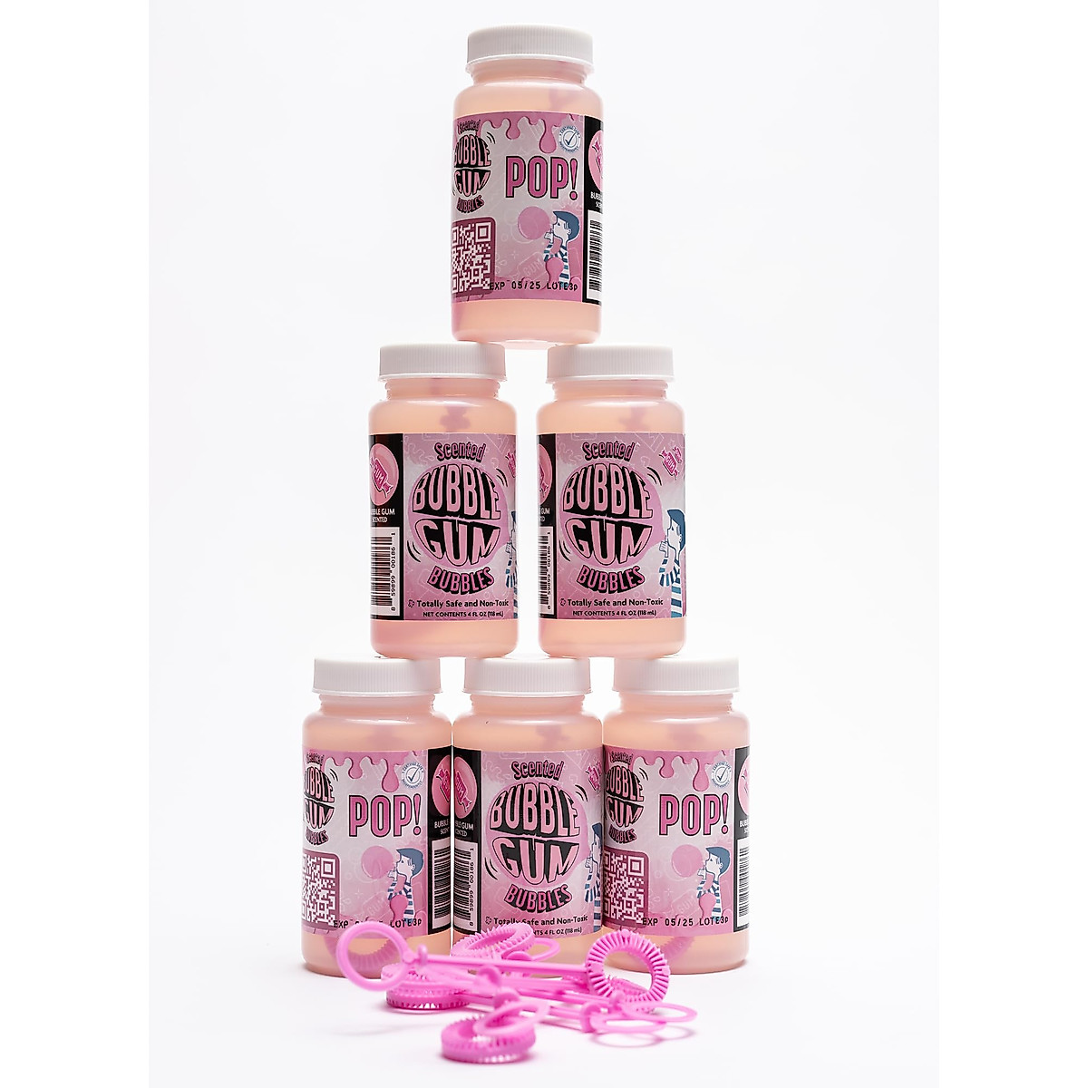 Atomic Bubbles: Bubble Love Bubblegum Scented Bubbles - 6 Pack - 4oz Bottles, Oversized Wand, Kids Events, Party Favors, Indoor & Outdoor, Non-Toxic