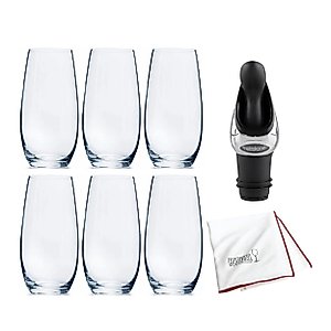 Riedel O Wine Tumbler Champagne, Set of 6 Includes Wine Pourer with Stopper and Polishing Cloth Bundle