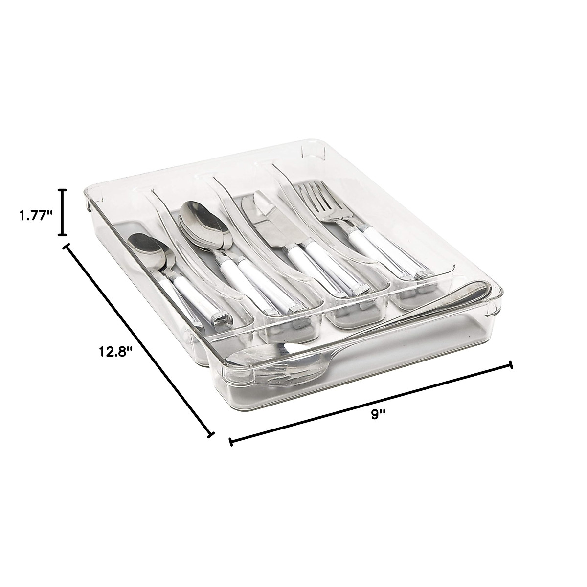 Kitchen Details 23195 Utensil and Cutlery Drawer Organizer, Divider, Tray, Storage, 5 Compartment, Clear