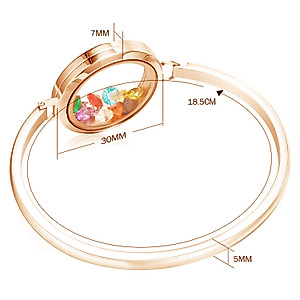 BG247 Stainless Steel 30mm Glass Floating Memory Living Locket Bangle Bracelet (Rose Gold Rhinestone Circle, 8)