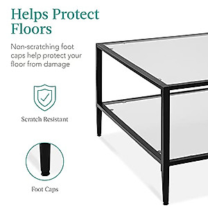 Best Choice Products 32” Square Glass Coffee Table, Large 2-Tier Accent Furniture for Living Room, Bedroom w/Metal Frame, Glass Shelves - Black
