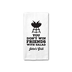 Personalized You Don't Win Friends With Salad Kitchen Towel | Custom Waffle Weave Dish Towel | Personalized Kitchen Towel | Men Grilling Gift | Personalized Dish Towel | Barbecue Gift | Men's Gift