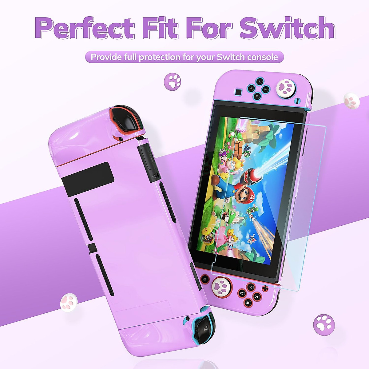Younik Switch Carrying Case, 16 in 1 Switch Case Accessories Purple for Switch Original Model Includes Switch Travel Case Girls, Protective Case Cover, Screen Protector, Switch Game Case and More