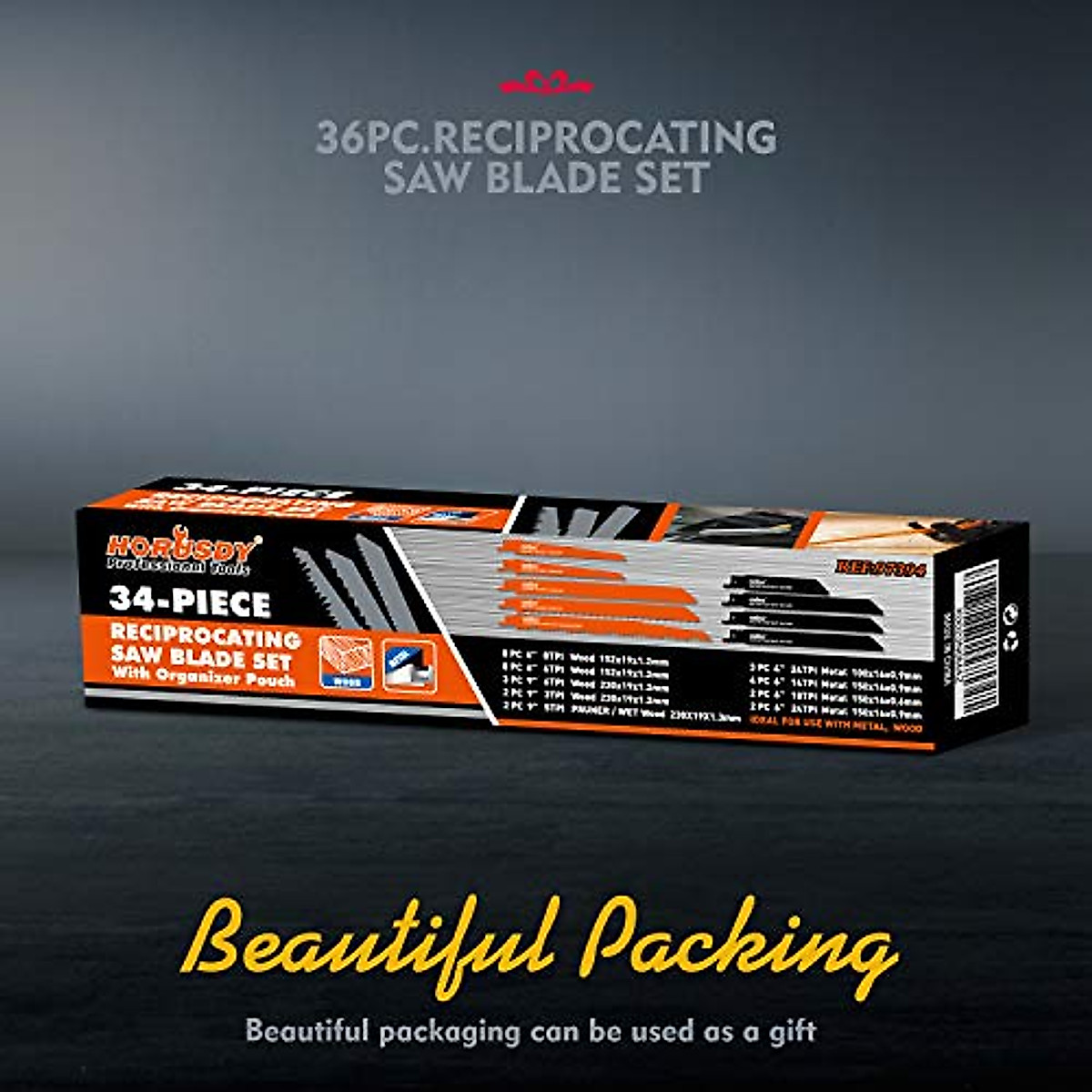 HORUSDY 34-Piece Reciprocating Saw Blades Set, Metal & Woodcutting Saw Blades, Sawzall Blades with Pouch.