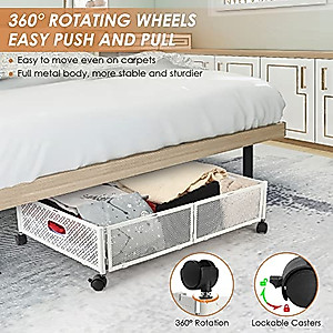 Under Bed Storage Containers with Wheels,2 Pack Black Underbed Storage Shoes Organizer Containers,Upgraded Wheels with Large Capacity Metal Underbed,Storage Containers for Bedroom Clothing Shoes