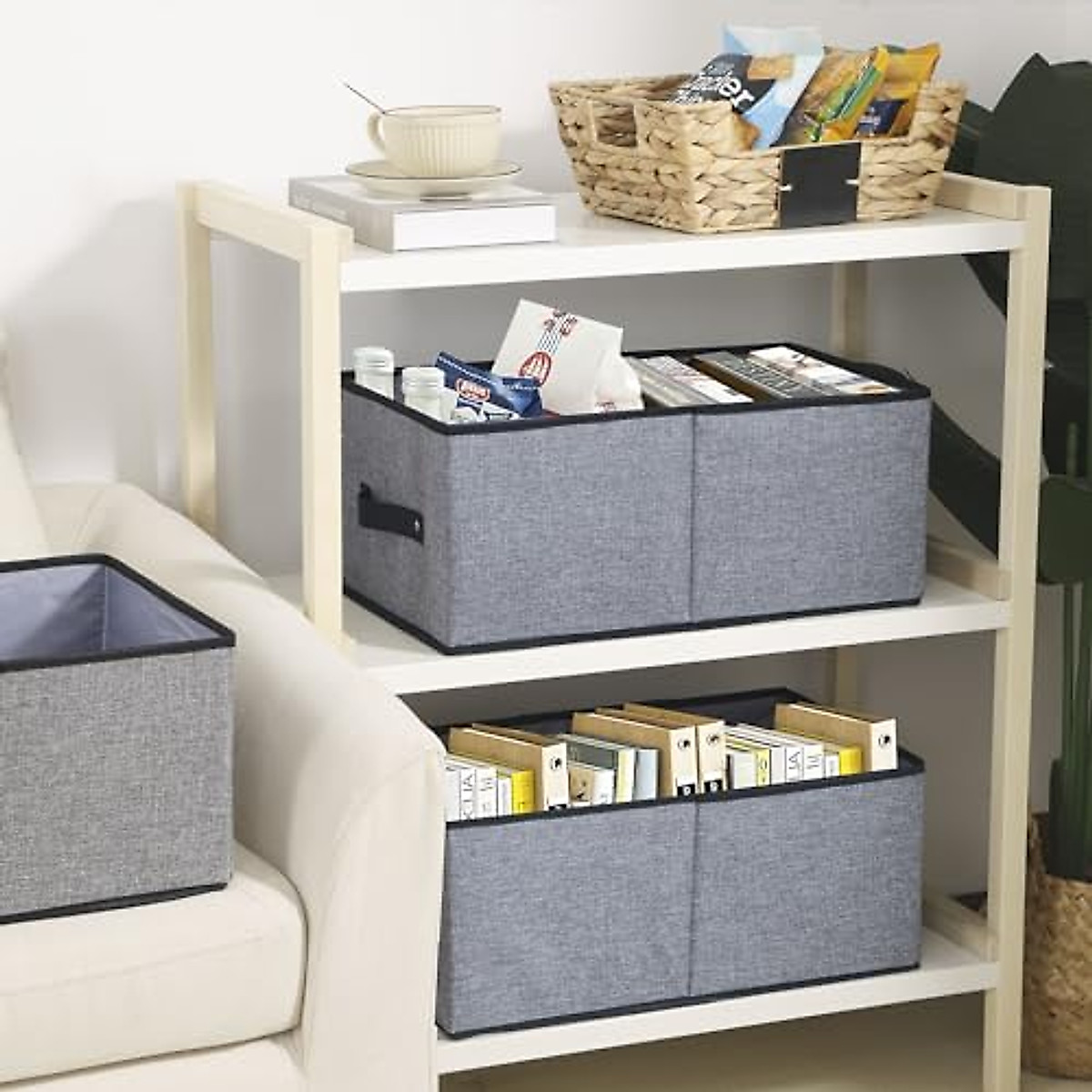 YheenLf Clothing Storage Bins,18.5×11.0×7.9 inches Closet Bin with Handles, Foldable Storage Baskets, Fabric Containers Storage Boxes for Organizing Shelves, Gray, Jumbo, 4-Pack