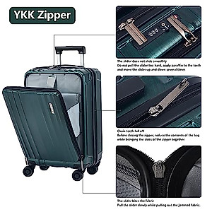 TydeCkare Luggage Set 2 Piece 20/28, 20" Carry-on with Front Pocket & 28" Expandable Luggage, ABS+PC Suitcase with Spinner Wheels, TSA Lock, YKK, Dark Green
