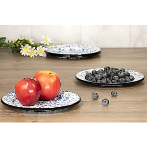 Red Co. Set of 4 Enamelware Metal Classic 8" Round Salad Plate, Navy Blue Marble/Black Rim - Splatter Design