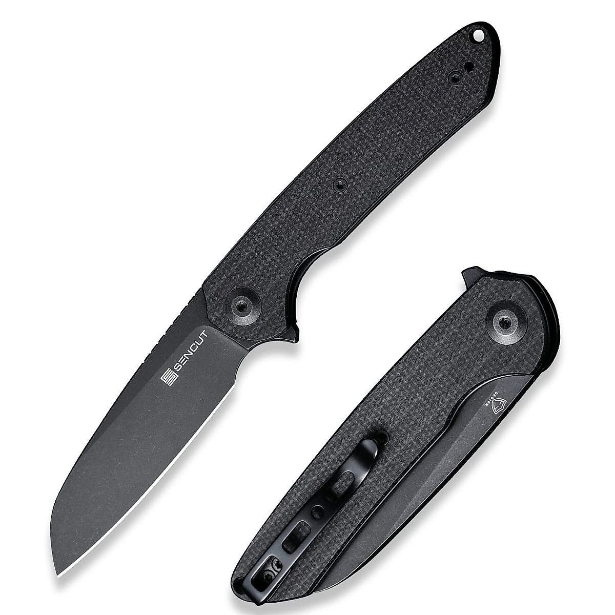 SENCUT Kyril Pocket Folding Knife for EDC, Design by Ferrum Forge Knife Works, Liner Lock Small Knife with Clip, Black Stonewashed Blade with Micarta Handle Everyday Carry Knife for Men Women, Lightweight for Indoor Outdoor Gift S22001