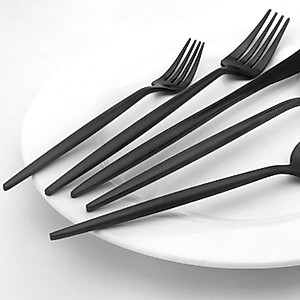 Matte Black Silverware Set, Vanys 20 Piece Stainless Steel Cutlery Flatware Set, Kitchen Utensil Sets for 4, Tableware With Knife Spoons And Forks Set, Satin Finished Polished