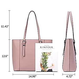 BROMEN Leather Laptop Bag for Women 15.6 inch Computer Office Briefcase Handbag Shoulder Work Tote with Padded Compartment pink
