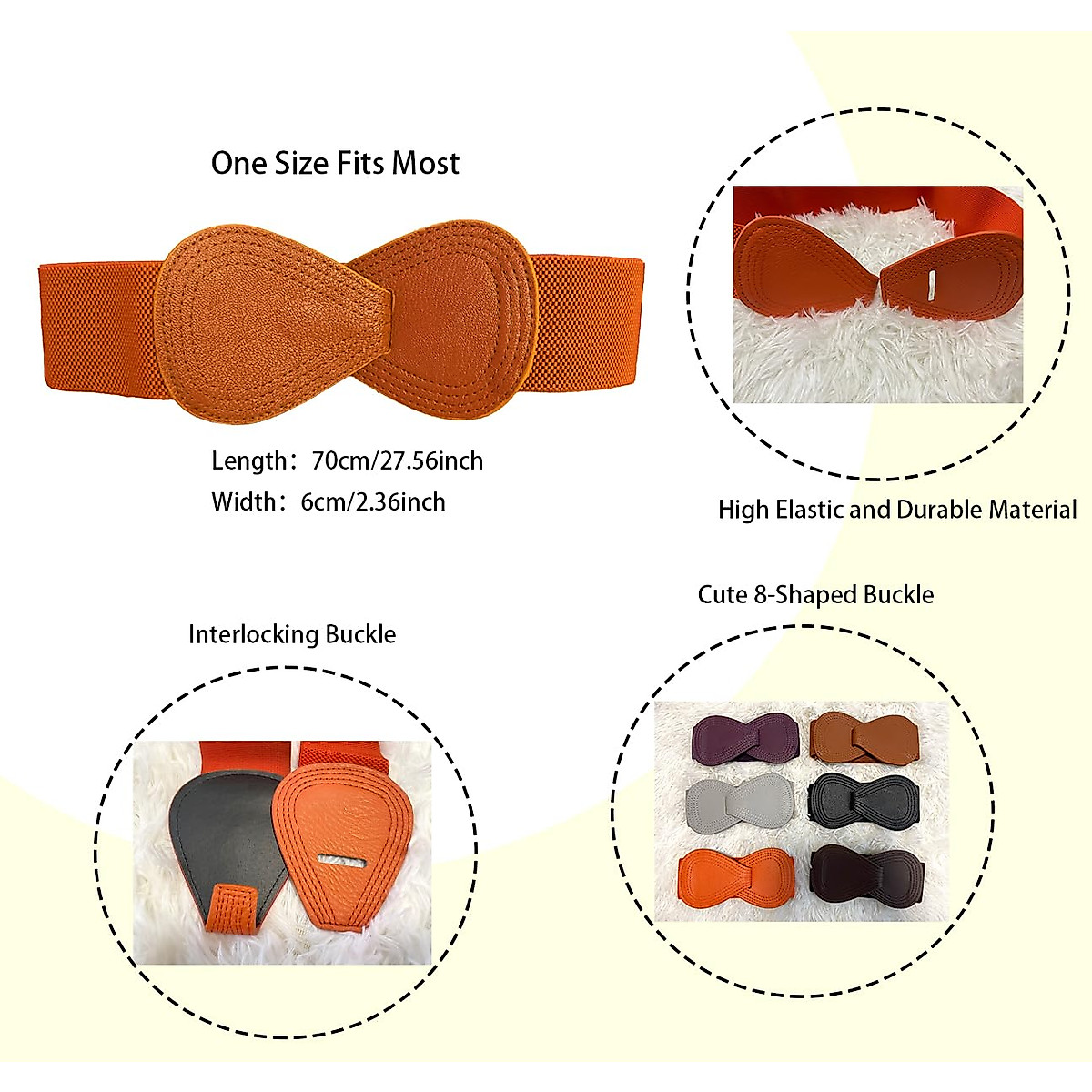 CT COTIM COYIN Women 8-Shaped Elastic Belts Stretchy Leather Waistband Wide Stretch Women Dress Belt with Interlock Buckle for Ladies Dress Coat, Purple