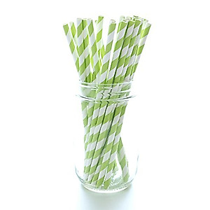 Green Striped Paper Party Straws - 25 Pack – Old Fashioned Soda Cola Straws, Christmas Lime Green Striped Straws
