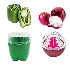 Yamesu 5 Pieces Fruit and Vegetable Shaped Savers Keepers Storage Containers for Fridge, Avocado Green Pepper Tomato Lemon and Onion Keeper/Saver/Holder, Refrigerator Vegetable Crisper