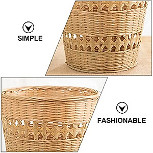 Hemoton Rattan Waste Basket Waste Bin Rattan Trash Can Round Wicker Waste Basket Garbage Container for Kitchen Living Room Bedroom Bathroom Toy Baskets