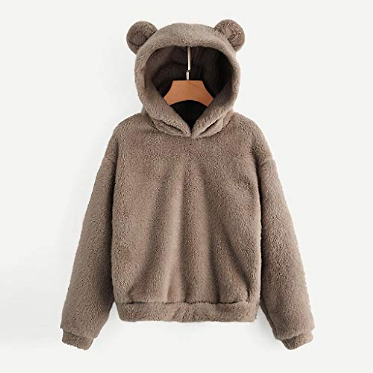 Womens Casual Hooded Sweatshirt Loose Drawstring Pullover Hoodies Long Sleeve Solid Bear Ear Sweatshirt Tops