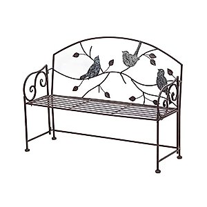 BOOMLATU Shabby Chic Foldable Bird Metal Garden Bench with Backrest,Vintage Outdoor Bench Plant Stand Garden Décor for Outdoor Yard Garden